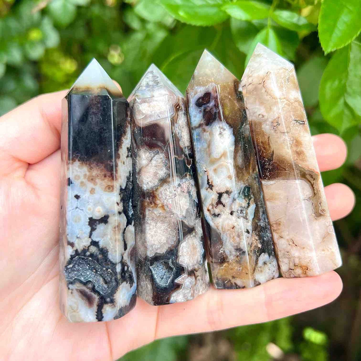 Black flower agate tower – Kenna Crystal