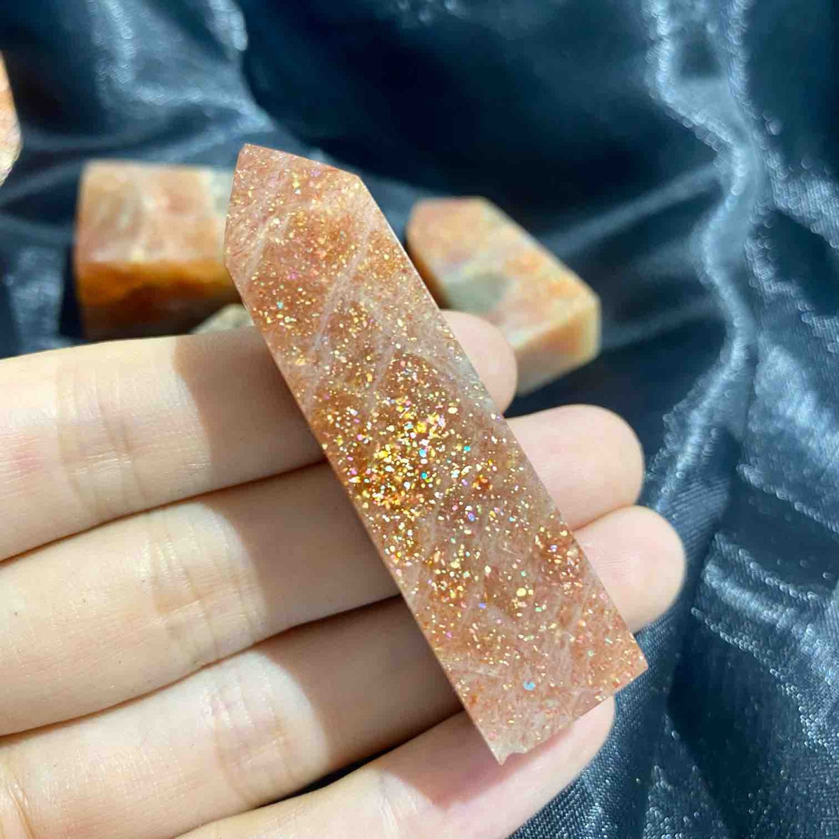 Golden Sunstone Towers with Rainbow Gliters – Kenna Crystal