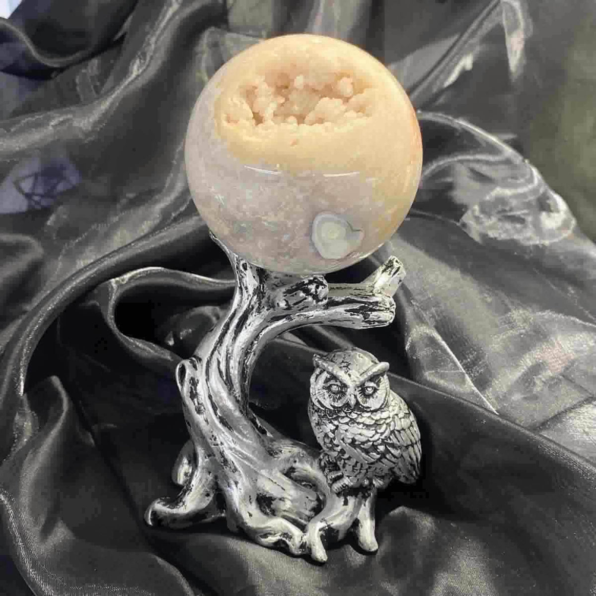 Silver Owl Sphere Holder – Kenna Crystal